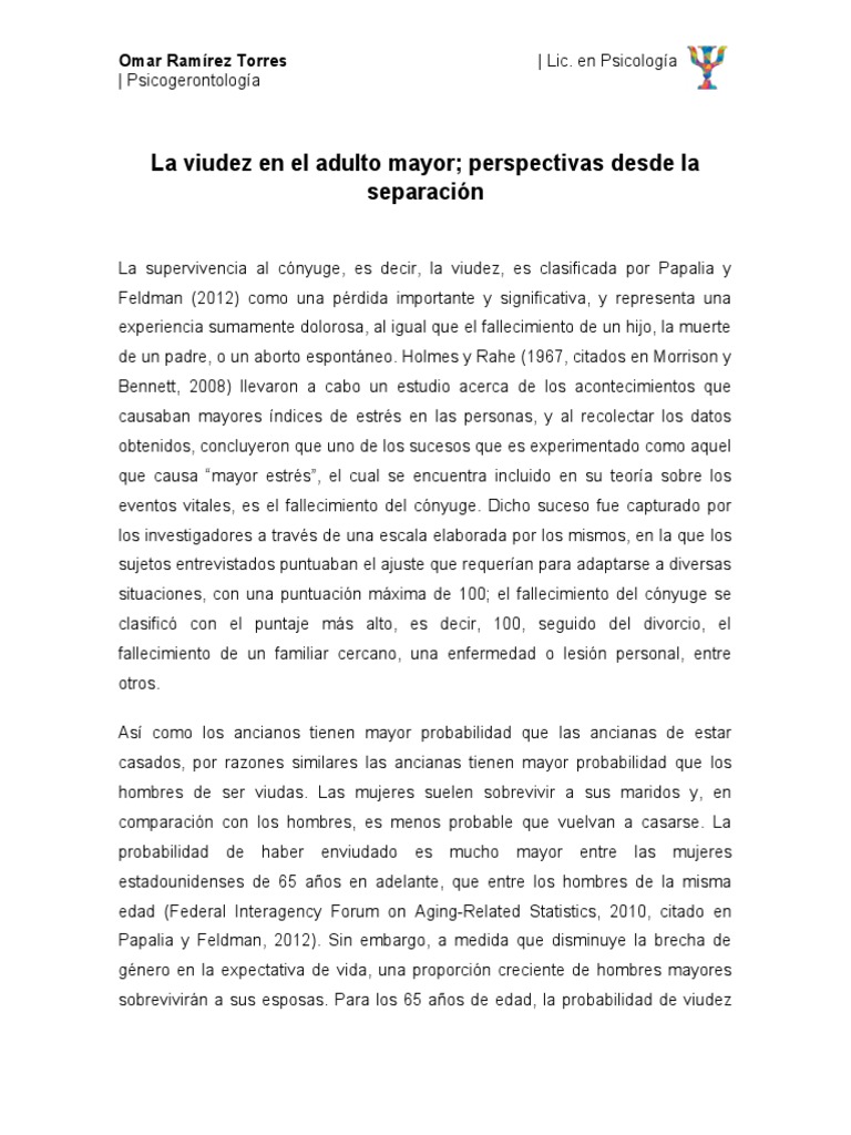 La Viudez en El Adulto Mayor | PDF | Vejez | Adultos