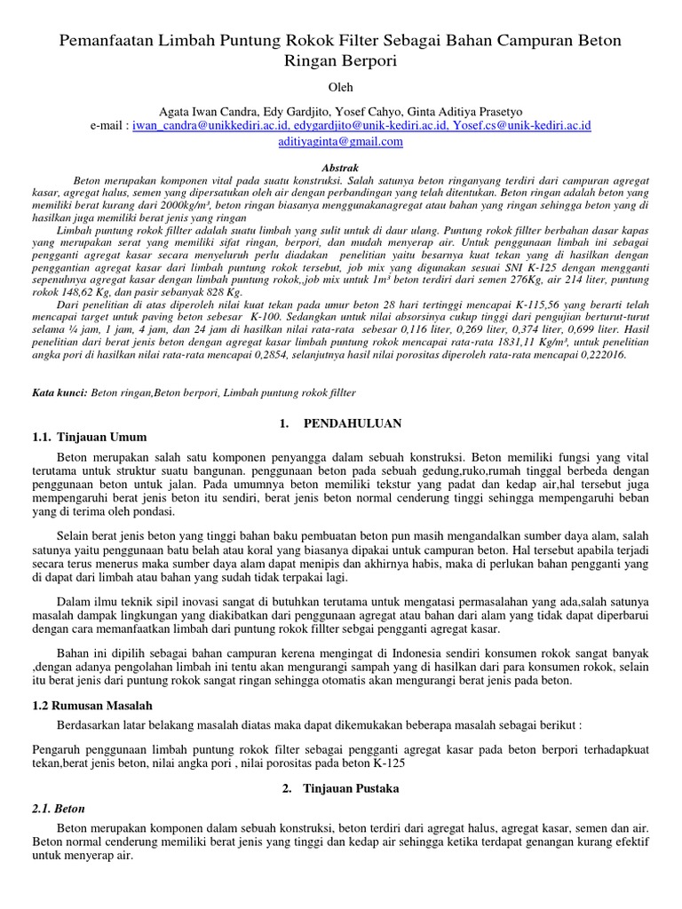 Pemanfaatan Limbah Puntung Rokok Filter Sebagai Ba | PDF