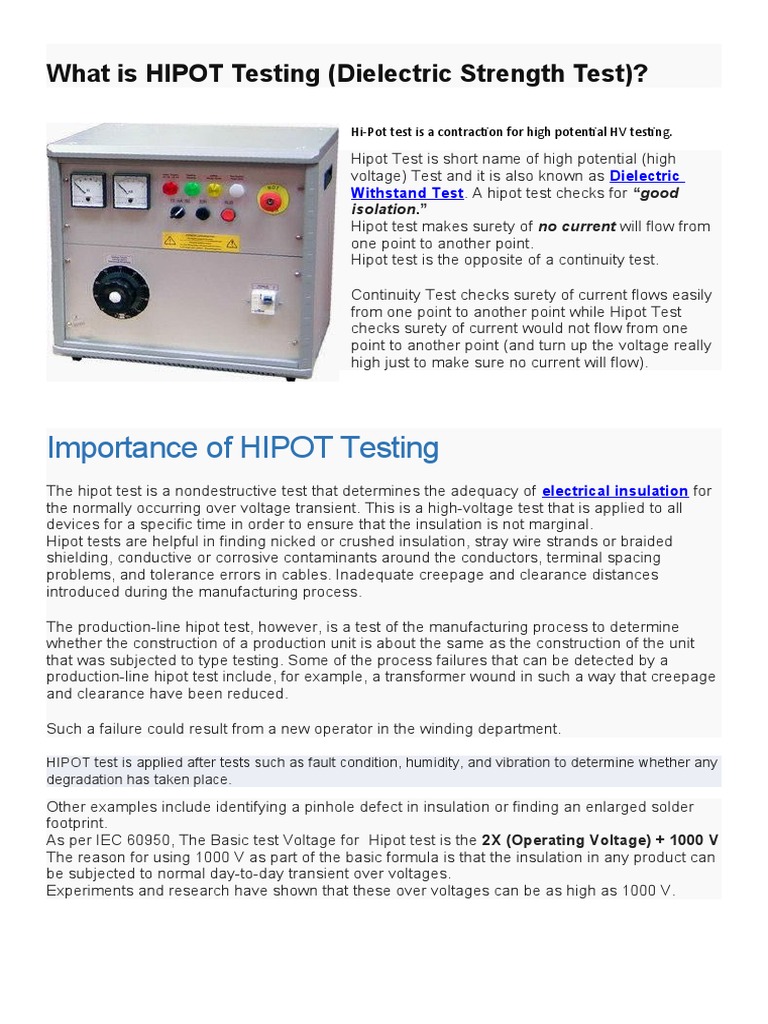 What Is HIPOT Testing | PDF | Insulator (Electricity) | Capacitor