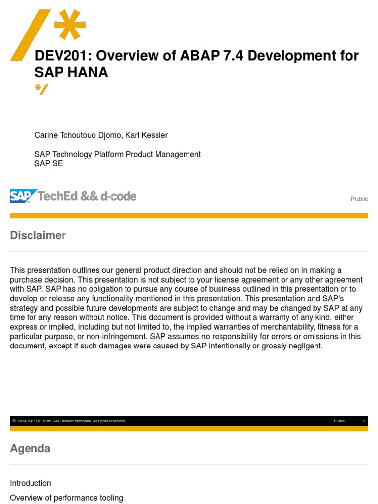 D-Code Presentation - Overview of ABAP 7.4 Development For SAP HANA PDF | PDF | Sap Se | Databases