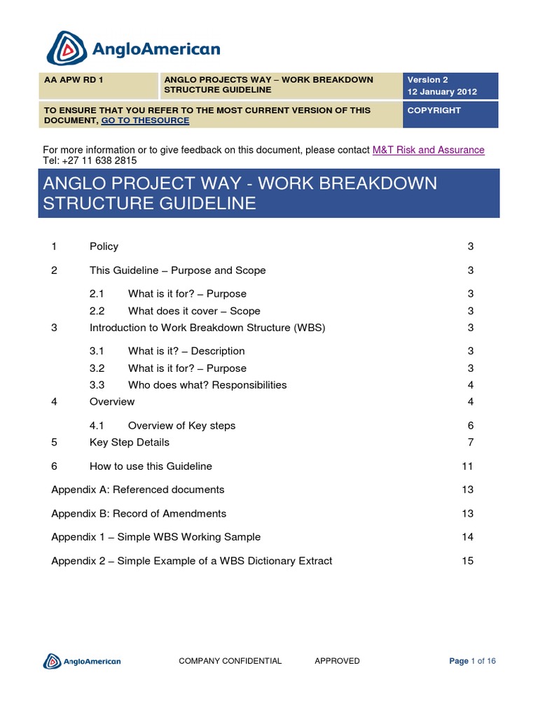 Anglo Project Way RD 01 - WBS Structure Guideline PDF | PDF | Project ...