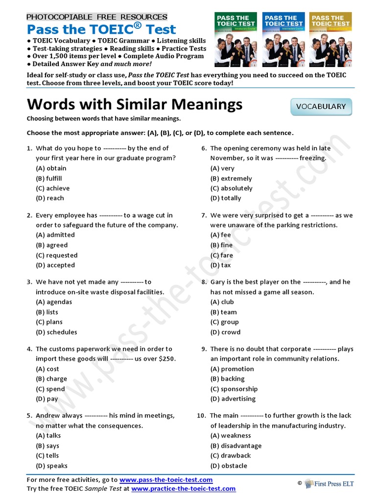Words With Similar Meanings | PDF | Adjective | Adverb