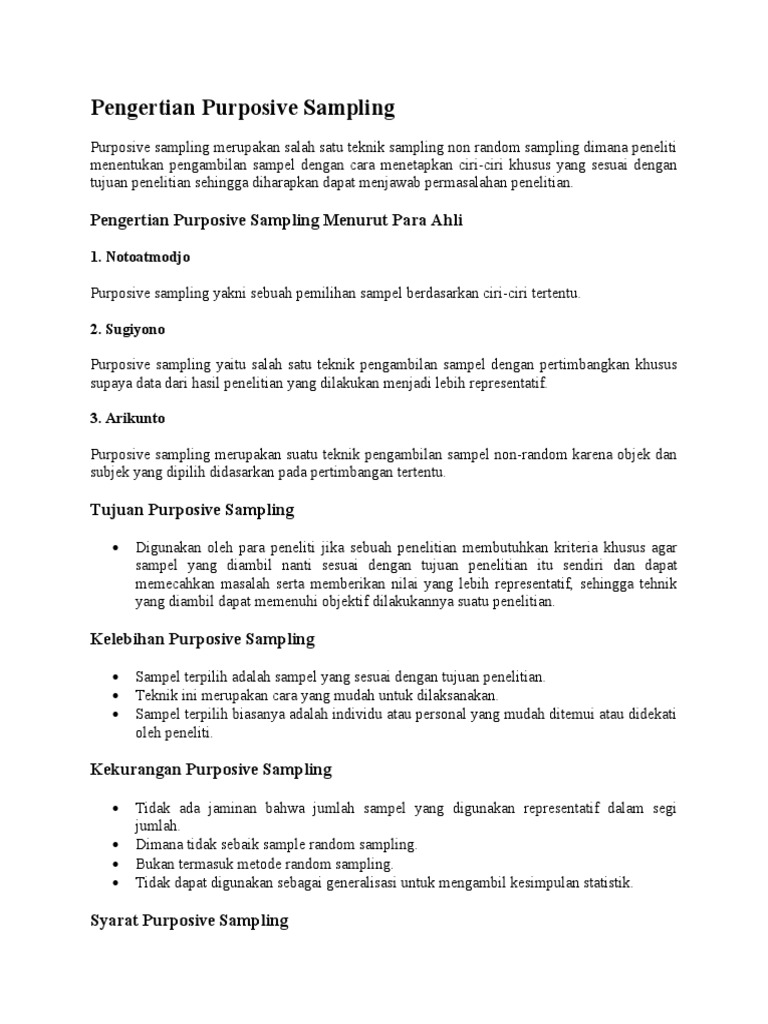 Pengertian Purposive Sampling | PDF | Karier & Perkembangan | Sains ...
