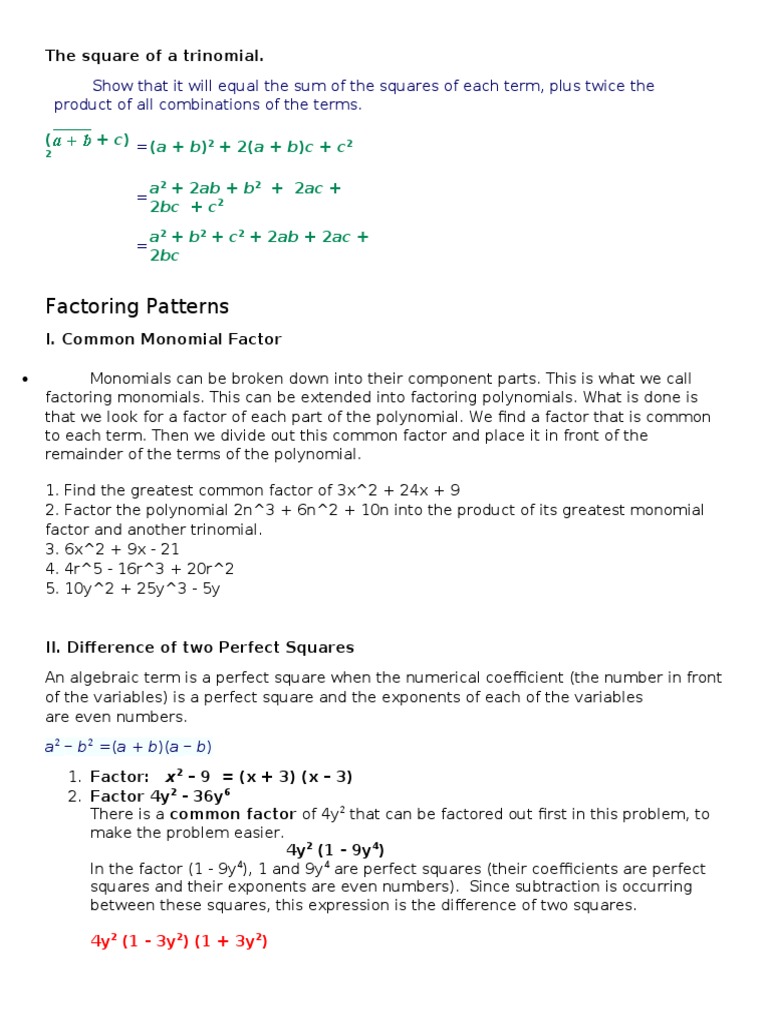Factoring Patterns | PDF | Factorization | Polynomial