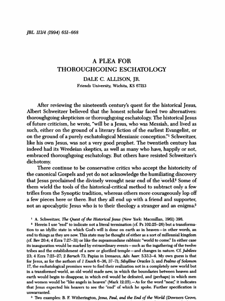 A Plea For Thoroughgoing Eschatology | Download Free PDF | Resurrection ...