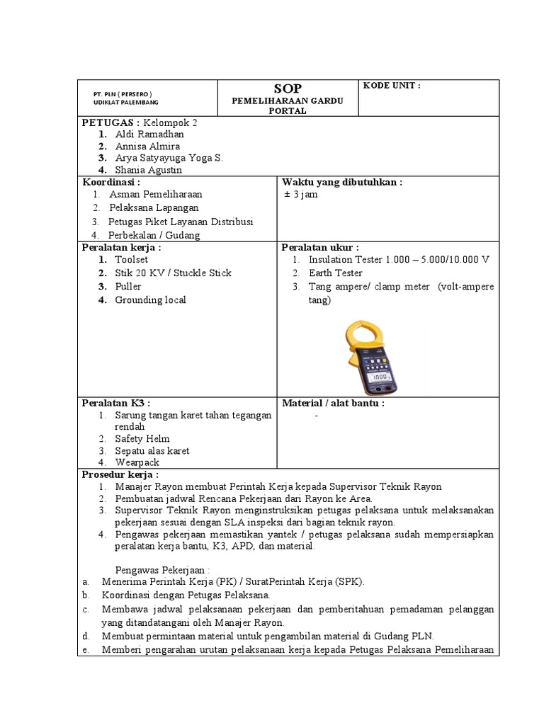 SOP Pemeliharaan Gardu Portal | PDF | Sains & Matematika | Teknologi & Rekayasa
