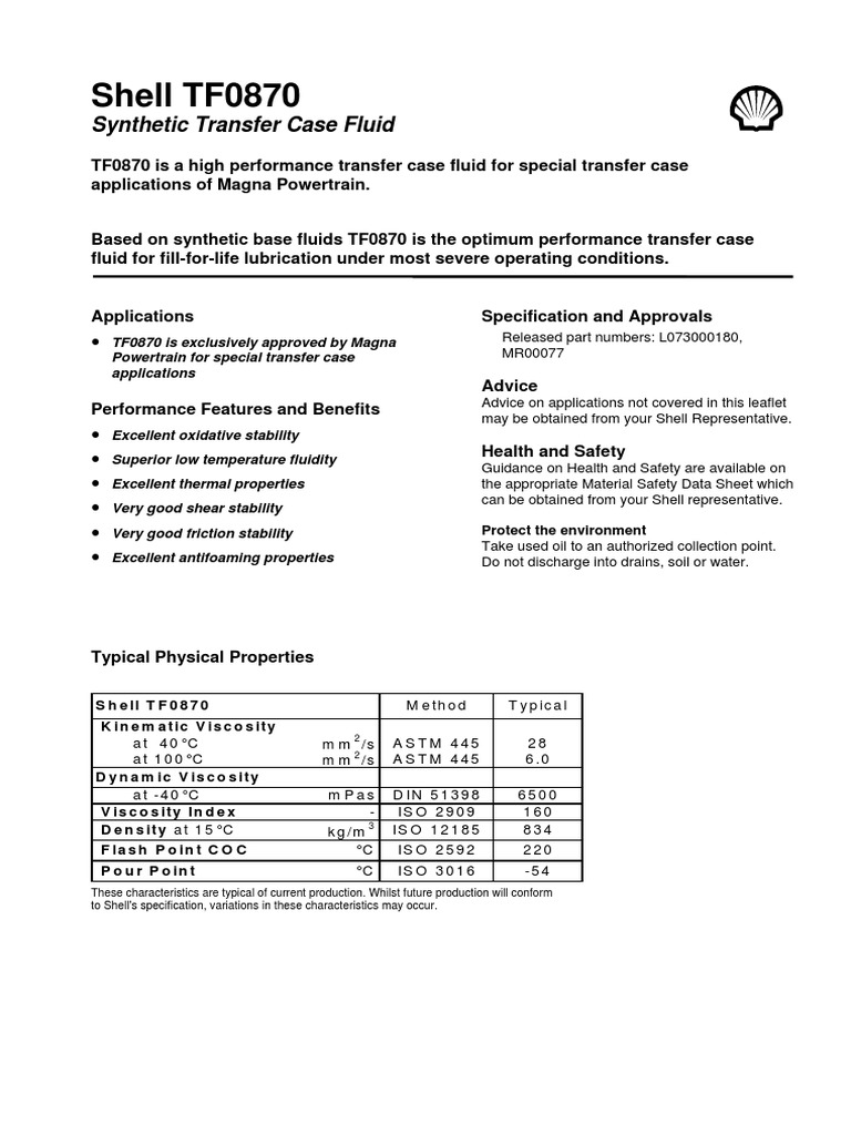 Shell Oil TF 0870 Material Data Sheet | PDF | Physical Sciences | Materials