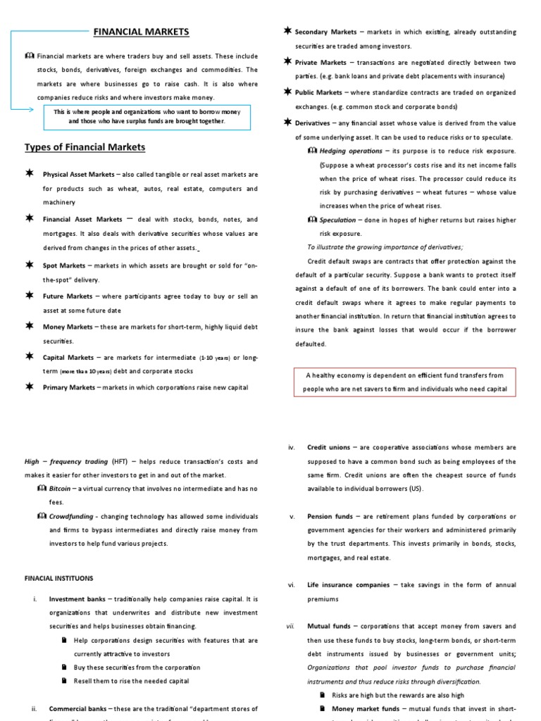 Overview of Financial Markets and Institutions | PDF | Financial ...