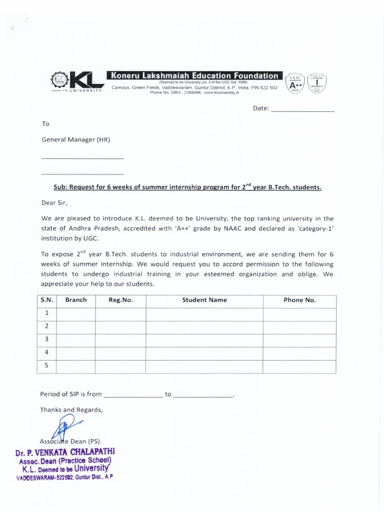 SIP Request Letter | PDF