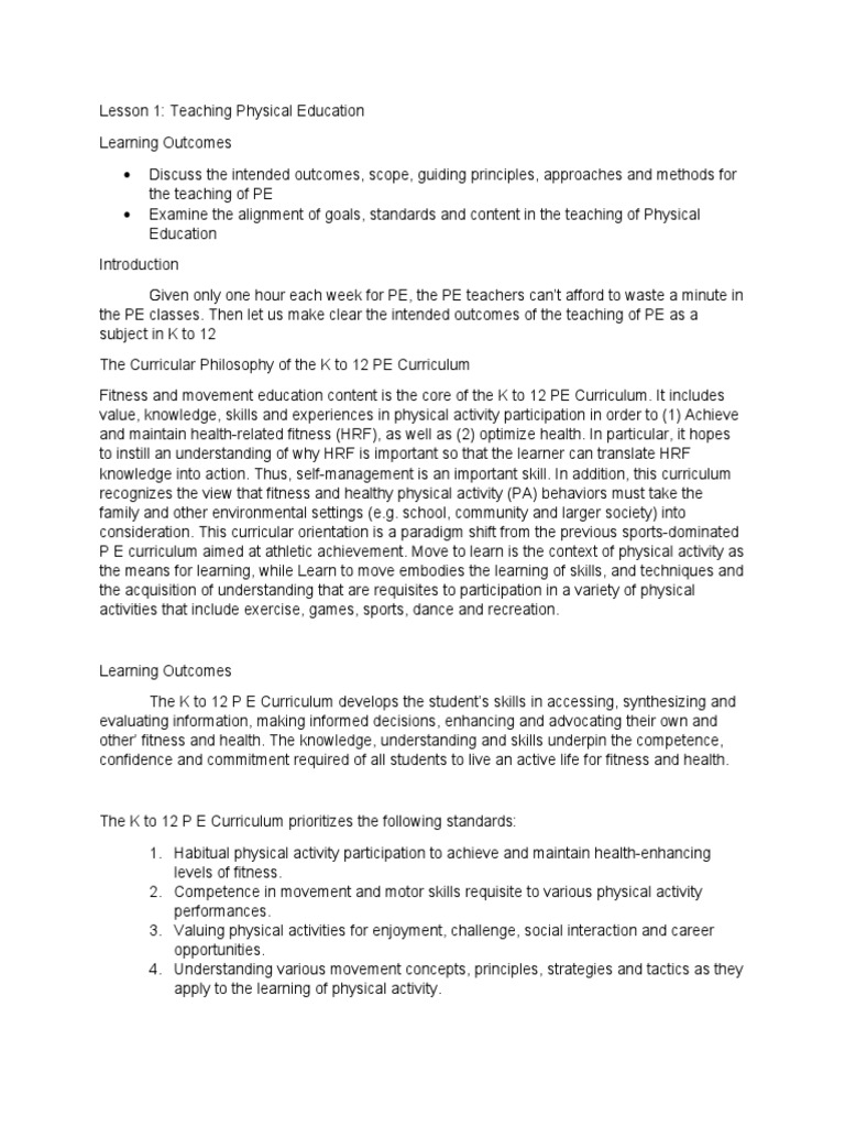 Teaching Physical Education Lesson 1 | PDF | Physical Education ...