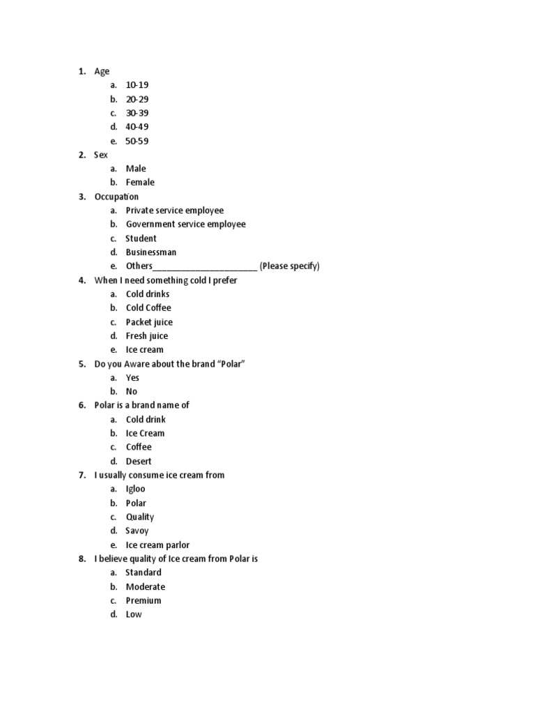 Questionnaire On Polar Ice Cream | PDF