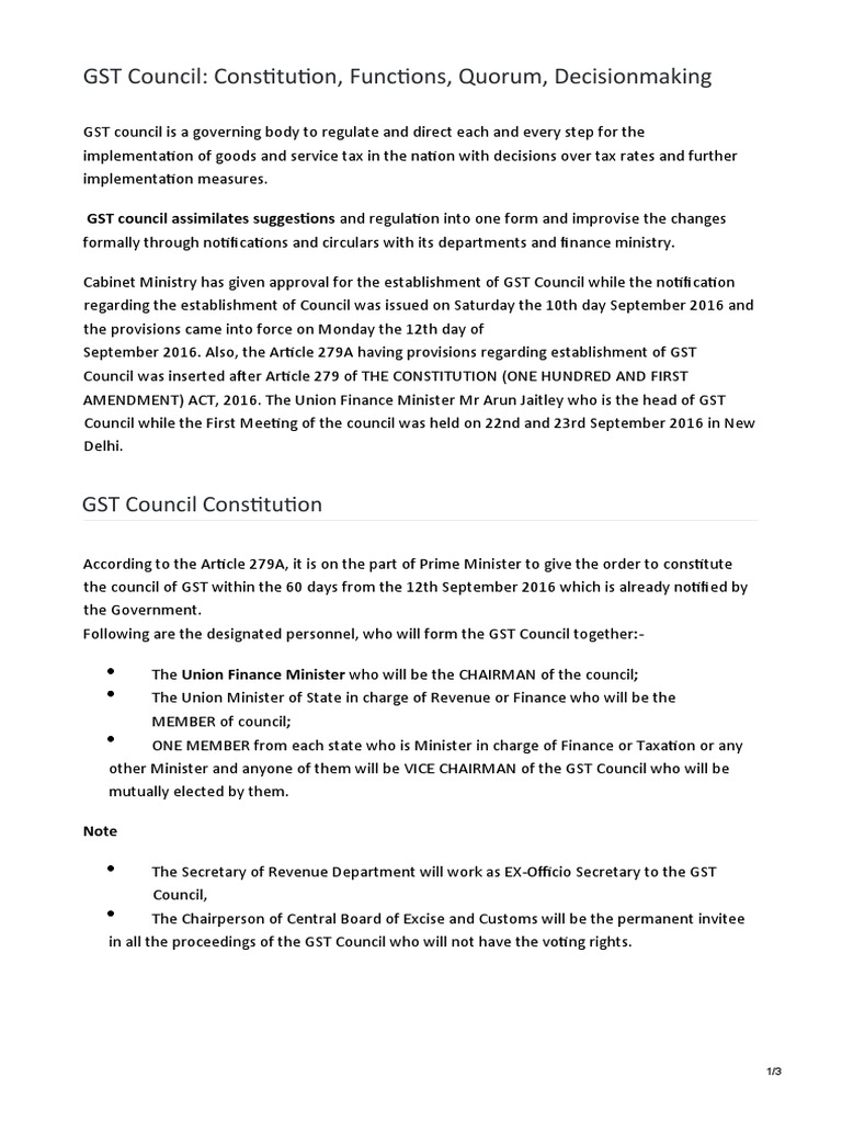 The Role and Functions of the GST Council in India | PDF ...