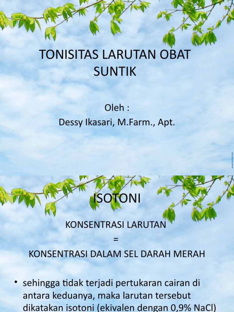 Tonisitas Larutan Obat Suntik | PDF | Memasak, Makanan, & Anggur