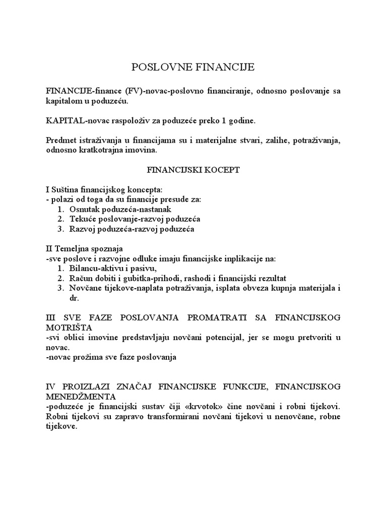 Poslovne Financije - Manja Skripta | PDF