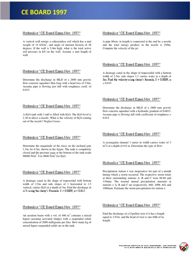 CE-Board-Exam-1997 Hydrau Geo Only | PDF | Tangent | Volume