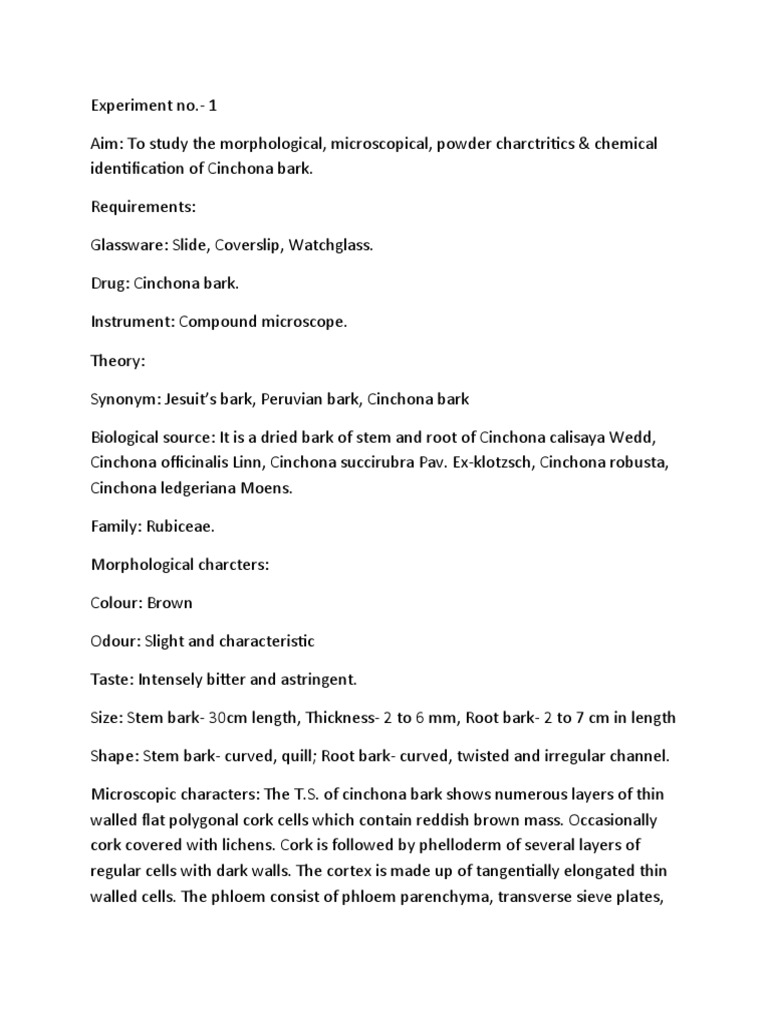 Cinchona Bark Microscopy