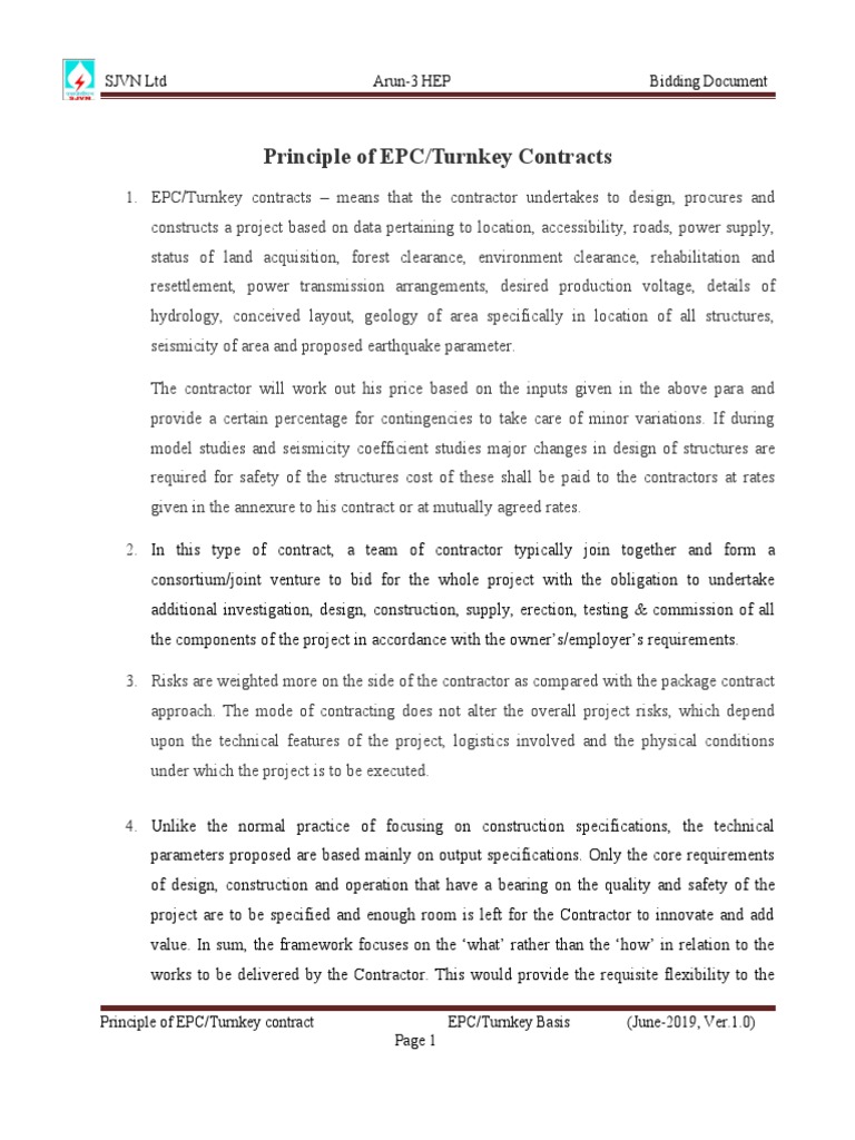 0 0 Principle Of Epc Turnkey Projects Pdf Specification