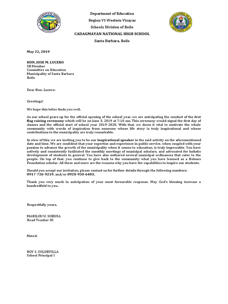 Invitation Letter - Flag Raising Ceremony | PDF