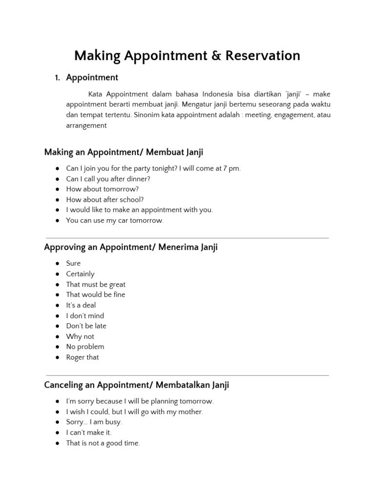 Making Appointments and Reservations: Guidance on Using Key Phrases for ...