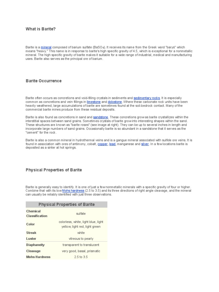 An In-Depth Look at Barite: Properties, Occurrence, and Uses | PDF ...