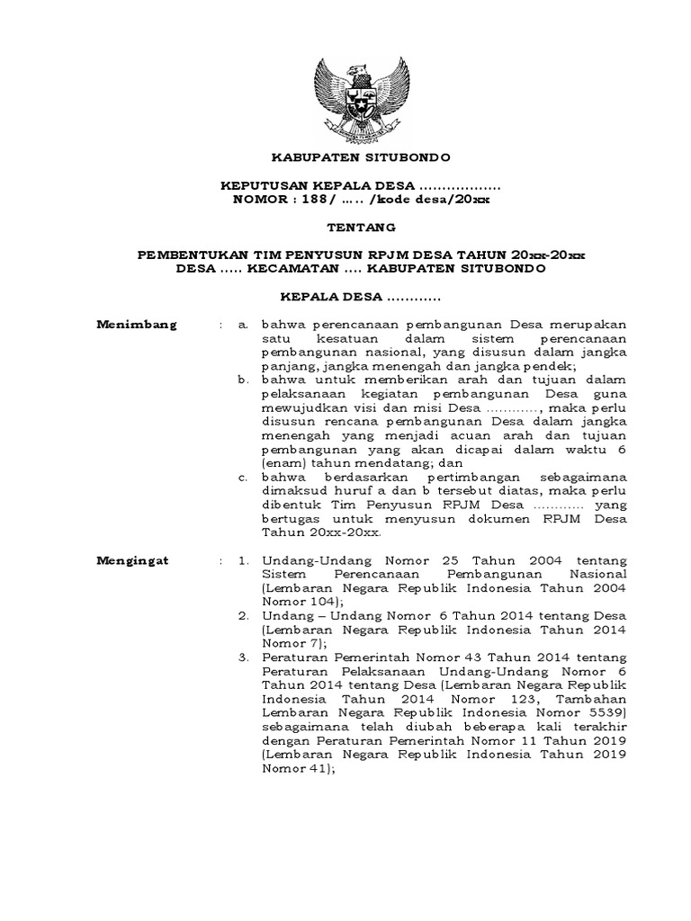 Contoh SK Tim Penyusun RPJM Desa | PDF