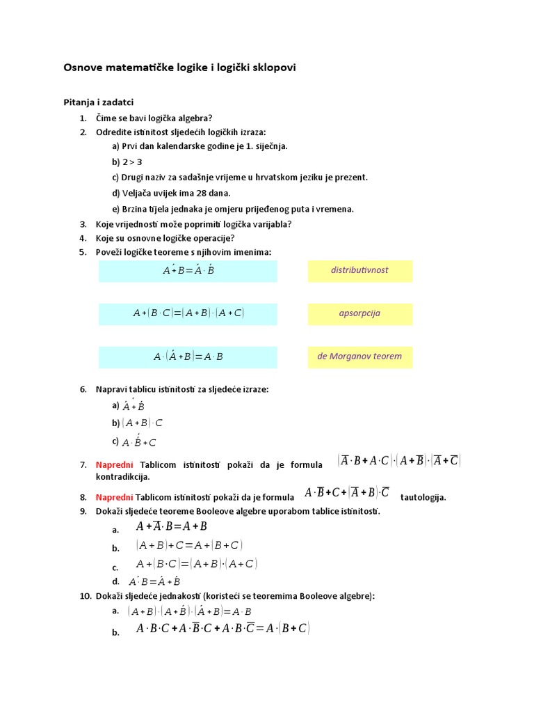 Osnove Matematicke Logike I Logicki Sklopovi 1 | PDF