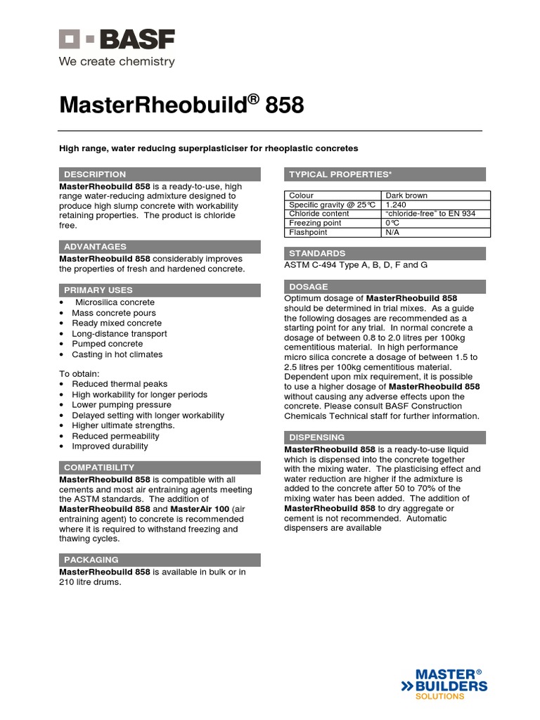 Basf Masterrheobuild 858 Tds | PDF | Concrete | Civil Engineering
