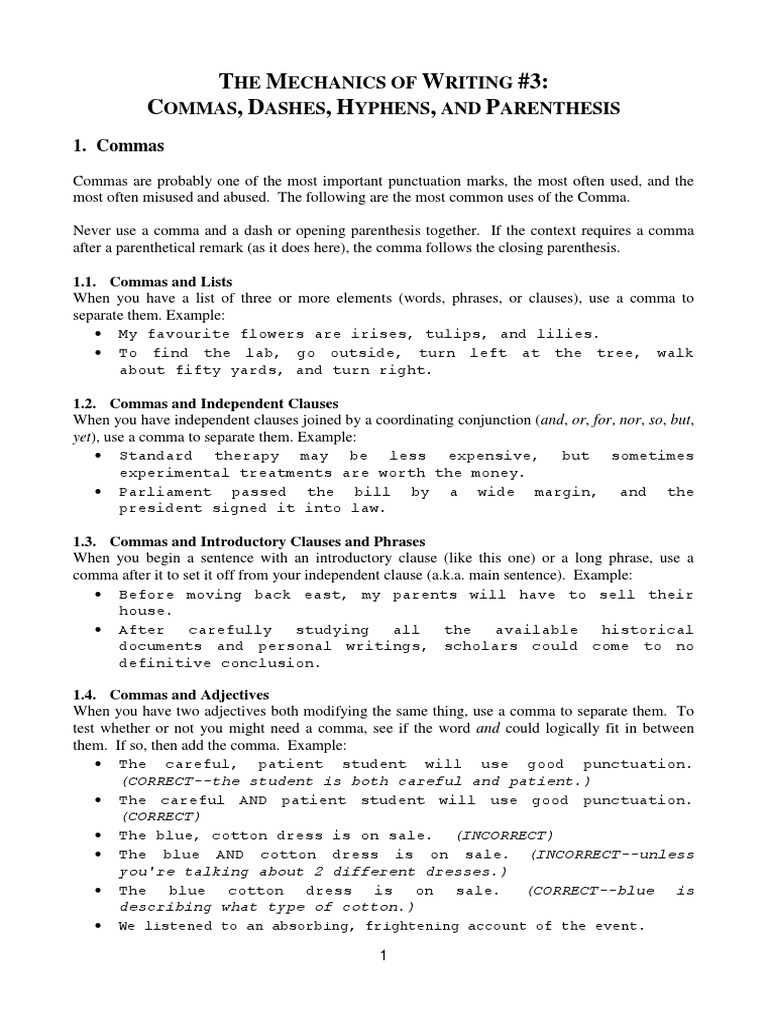 The Mechanics of Writing 03 Commas Dashes Hyphens Parenthesis | PDF ...