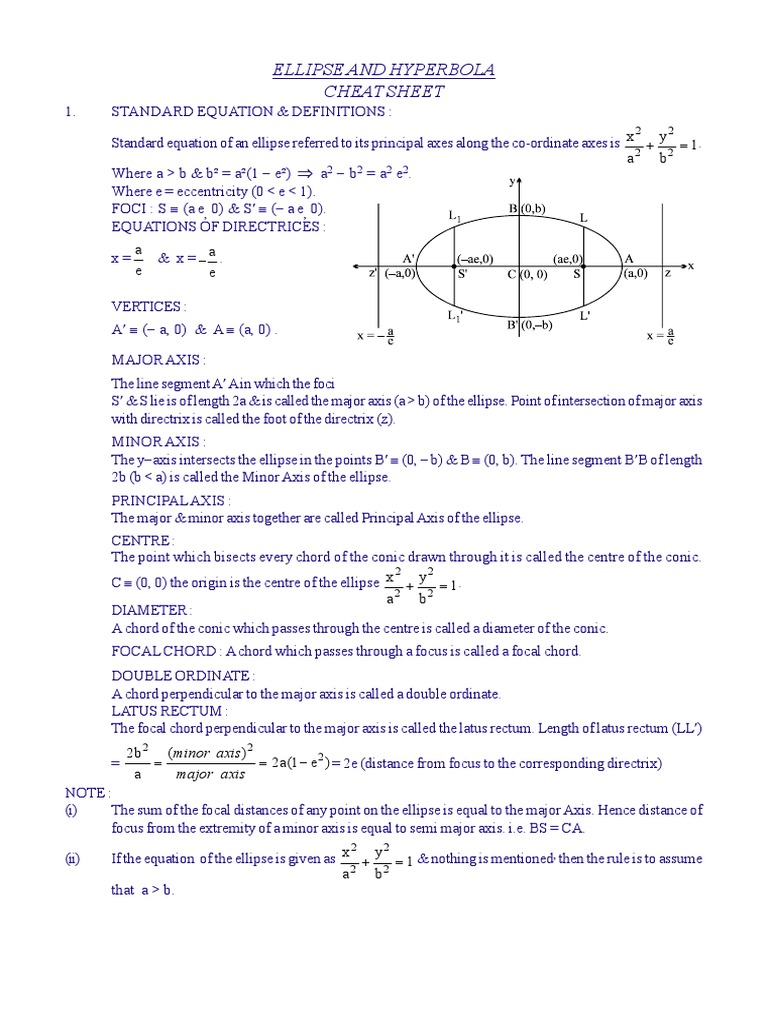 Ellipse Hyperbola Cheat Sheet | PDF | Ellipse | Circle