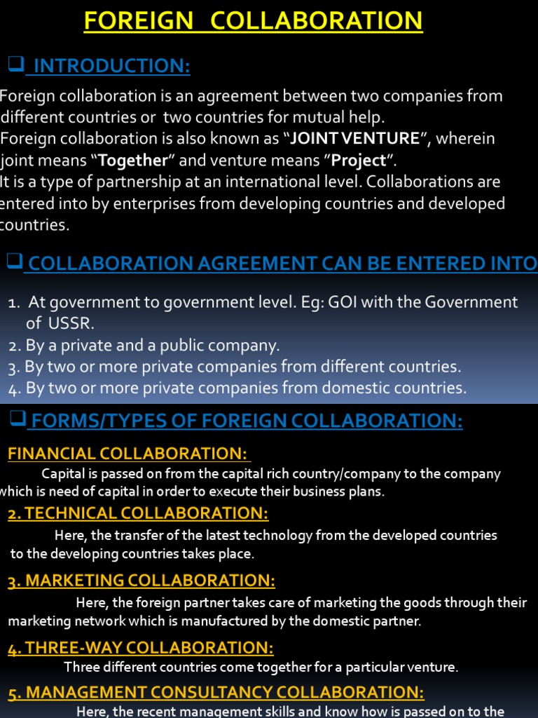 Foreign Collaboration | PDF | Foreign Exchange Market | Joint Venture