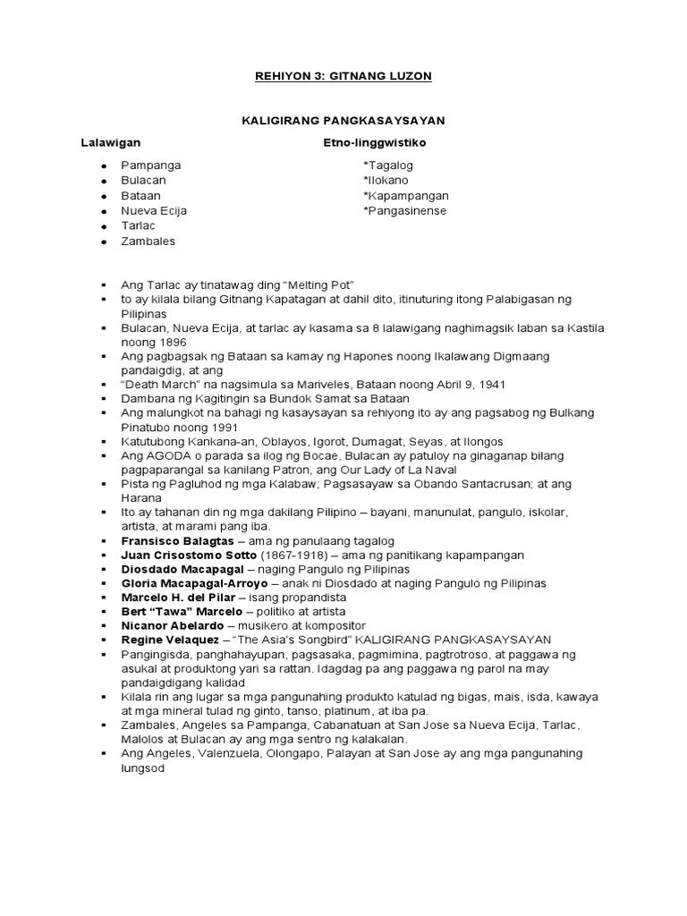 Rehiyon 3 Handouts | PDF