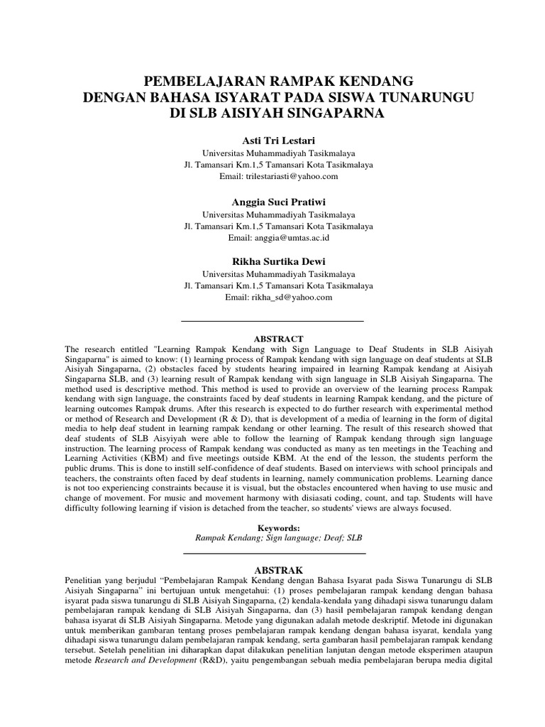 Pembelajaran Rampak Kendang Tunarungu | PDF | Linguistics | Semiotics