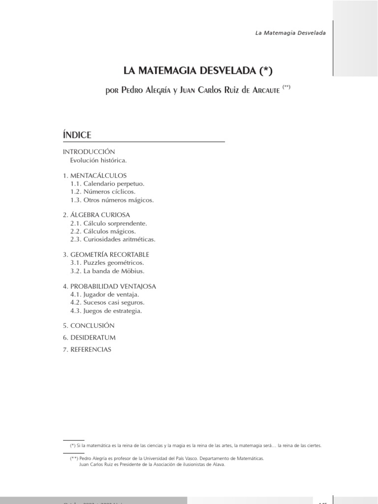 Matemagia: Matemáticas y Magia Unidas | PDF | Calendario | Enseñanza de ...