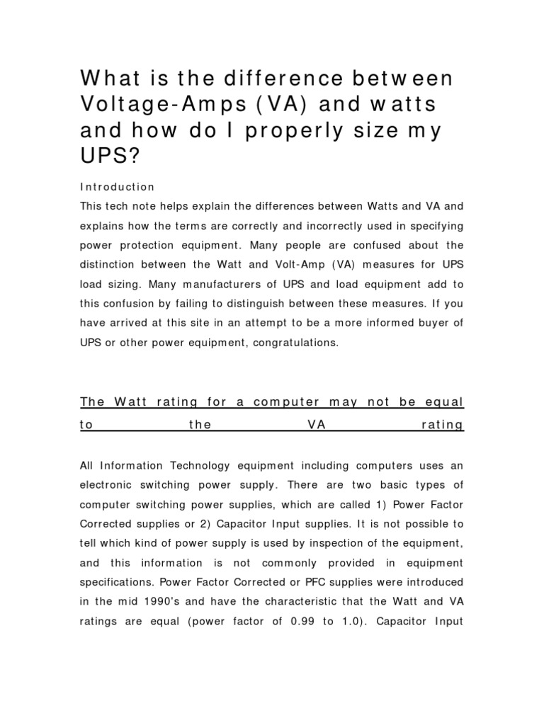 difference between Voltage-Amps (VA) and watts and how do I properly ...