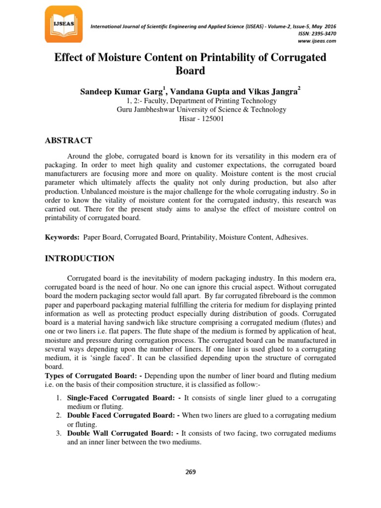 Moisture Impact on Corrugated Board Printability | PDF | Paperboard | Paper