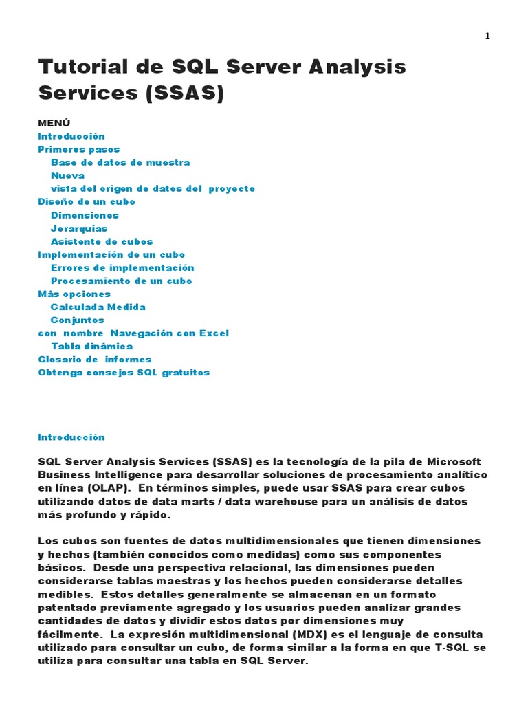 #Tutorial de SQL Server Analysis Services | PDF | Almacén de datos | Servidor SQL de Microsoft