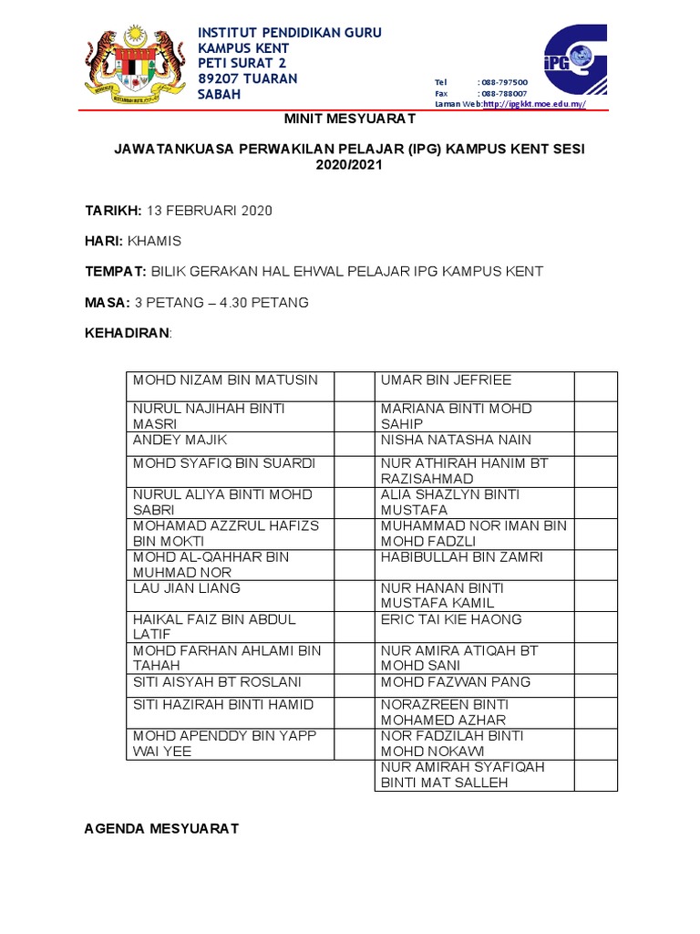 Minit Mesyuarat Perjumpaan Pertama | PDF