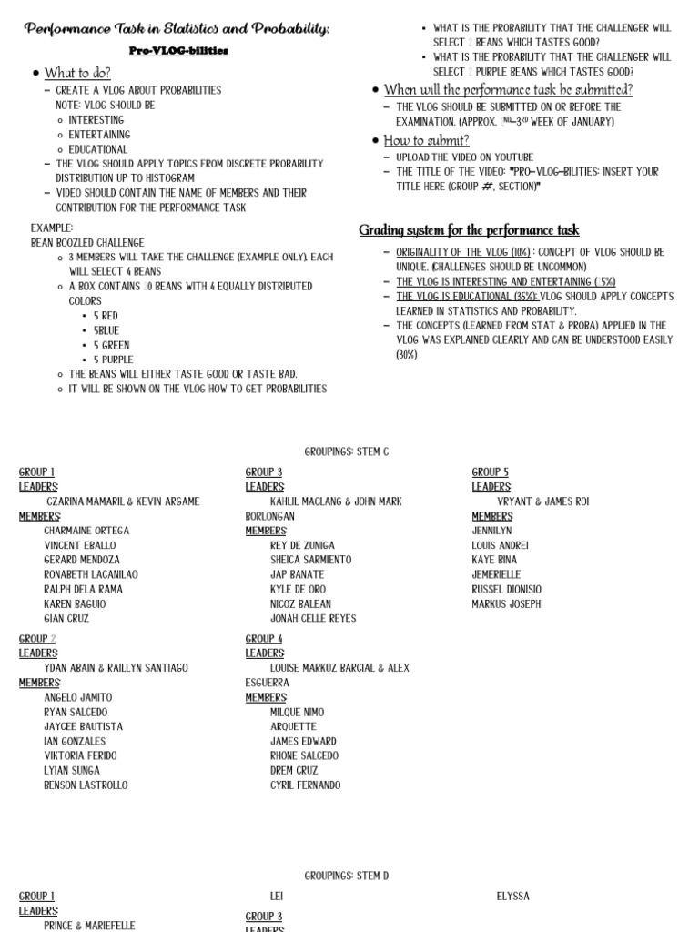 1st Performance Task in Statistics and Probability | PDF