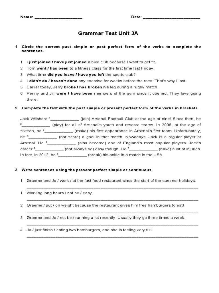 Vocabulary + Grammar Unit 3 Test A | PDF | Language Mechanics | Grammar