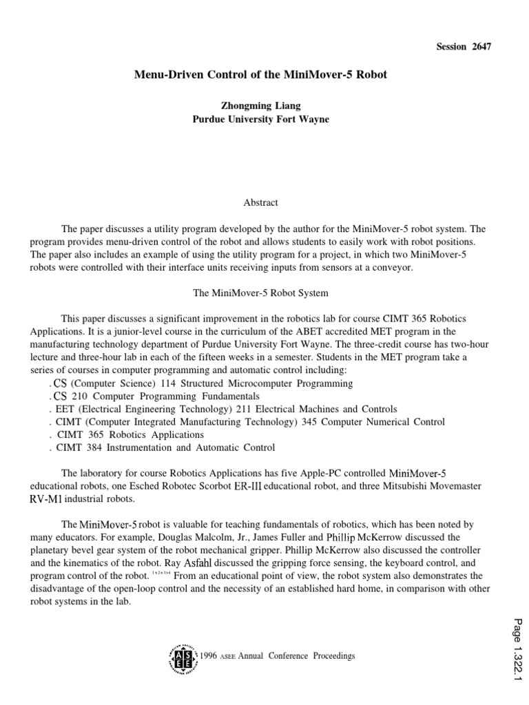 Menu Driven Control of The Mini Mover 5 Robot PDF | PDF | Robot | Robotics