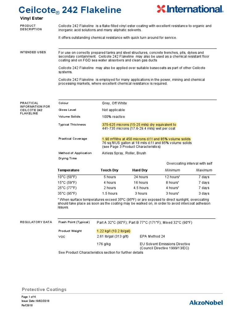 Ceilcote 242 Flakeline Eng A4 20180219 | PDF | Paint | Ventilation ...