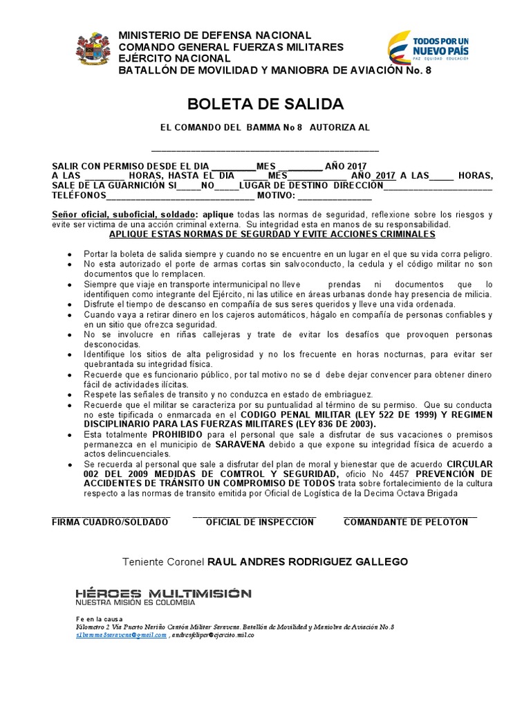 Boleta de Salida | Militar | Conflictos