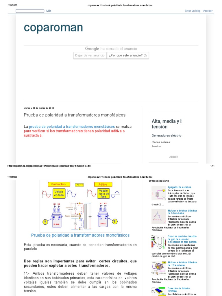 Coparoman - Prueba de Polaridad A Transformadores Monofásicos PDF | PDF | Transformador | Motor ...