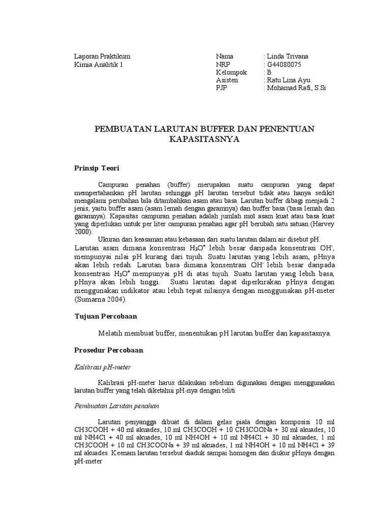 Pembuatan dan Analisis Larutan Buffer | PDF