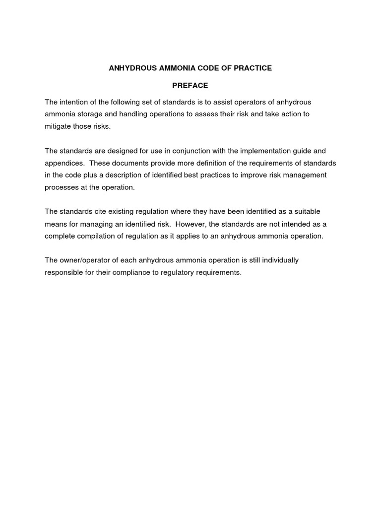 Anhydrous Ammonia Code of Practice December 06 | PDF | Pipe (Fluid ...