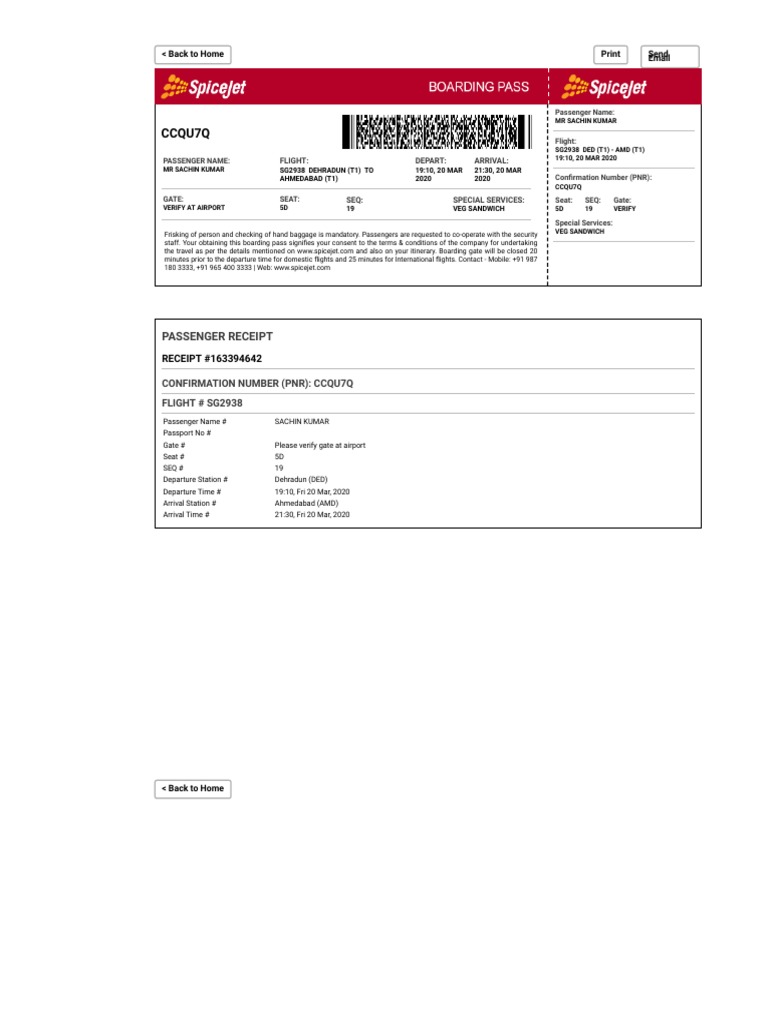 SpiceJet Airline Ticket Sample | PDF | Airlines | Transport