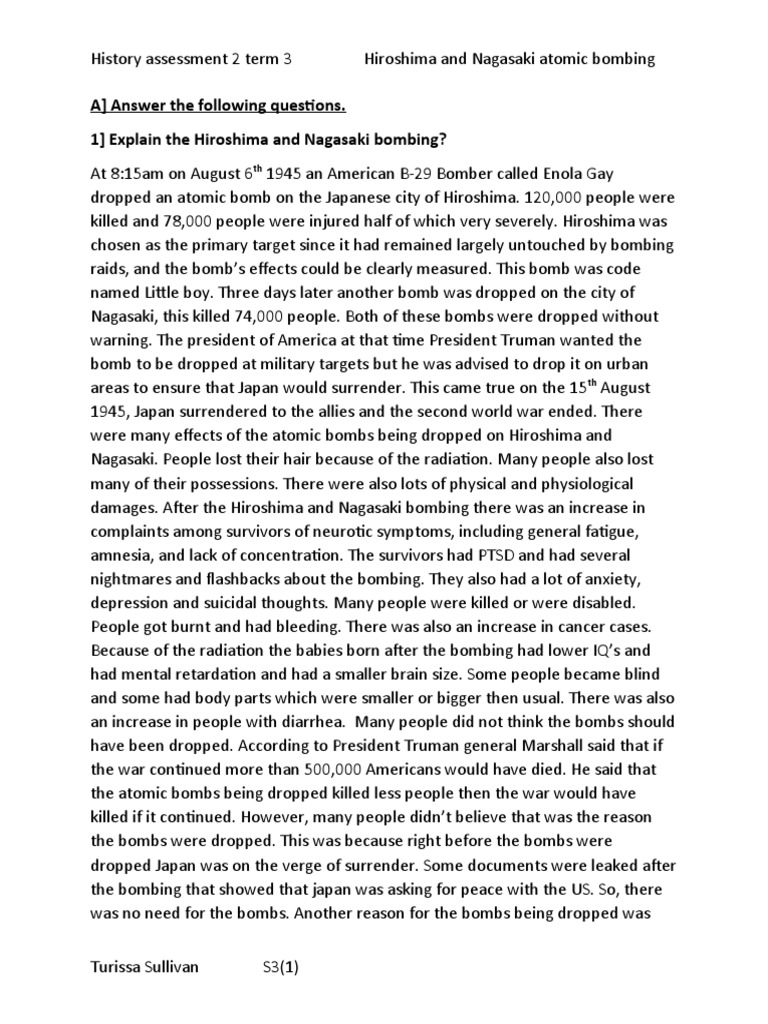 History Assessment 2 Term 3 | PDF | Atomic Bombings Of Hiroshima And ...