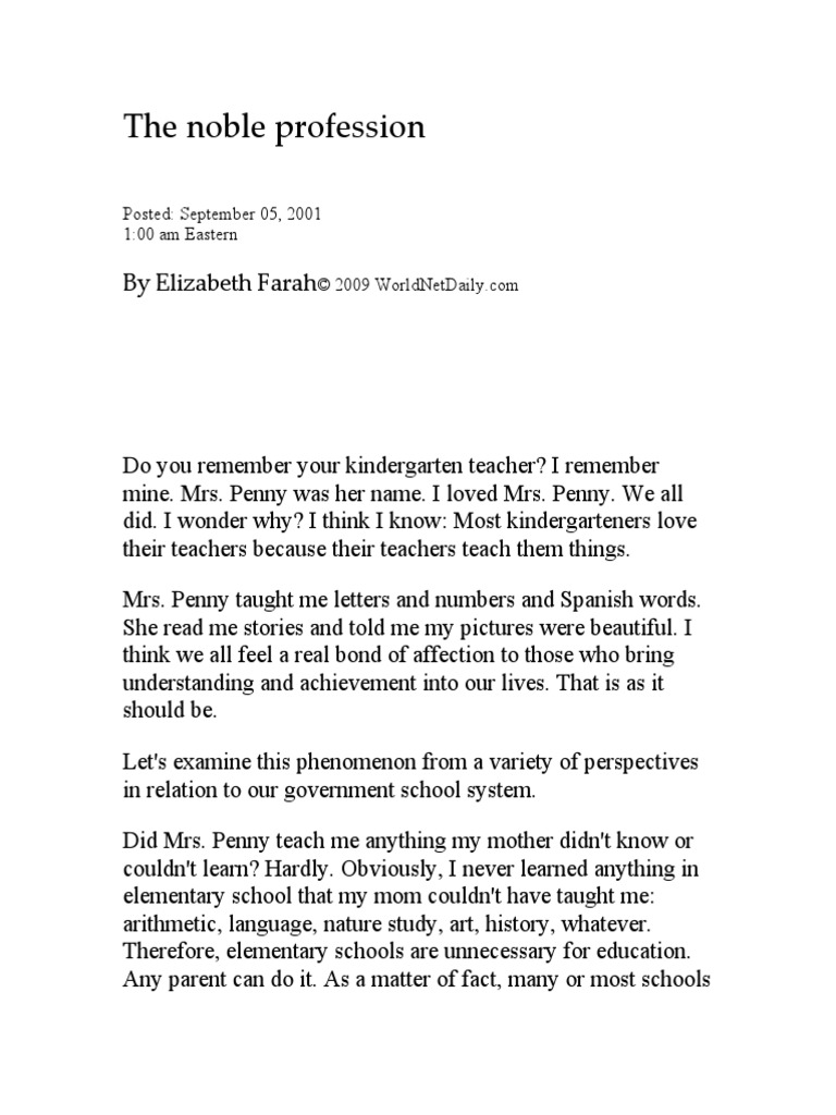 The Noble Profession | PDF | Teachers | Family