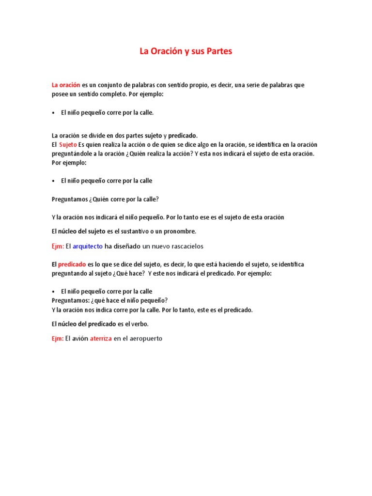 Partes de la Oración para Quinto Grado | PDF | Asunto (gramática ...