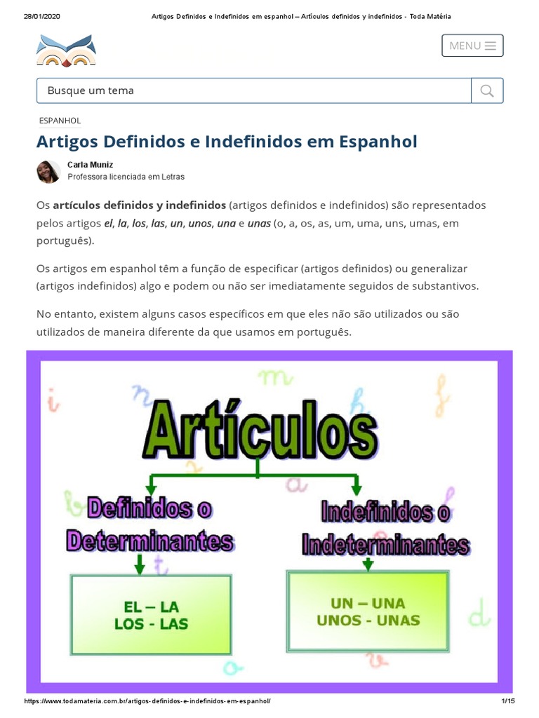 Artigos Definidos e Indefinidos em Espanhol - Artículos Definidos y ...